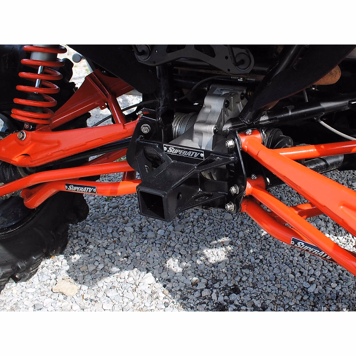 SuperATV Rear Receiver Hitch for Can-Am Maverick (See Fitment) | Easy Bolt-on Design | 4.5mm Heavy-Duty Carbon Steel | Tow up to 1650 lbs l Fits Standard 2" Attachments