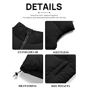 MEROKEETY Women's Quilted Puffer Vest Lightweight Stand-up Collar Soild Color Warm Outewear, Black, Large