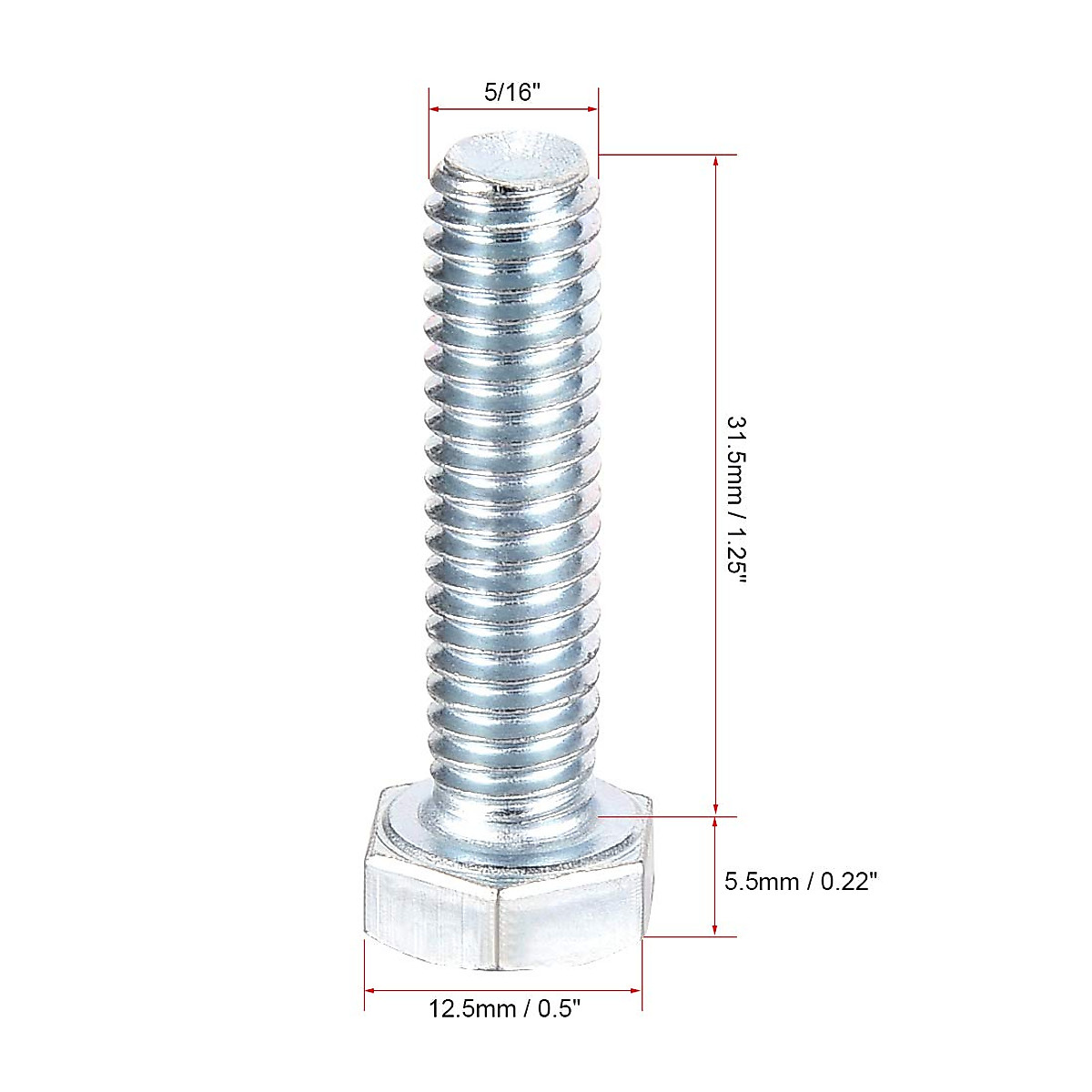 uxcell Hex Head Screw Bolts Carbon Steel 5/16"-18 * 1-1/4" Fastener Grade 5 UNC 10pcs