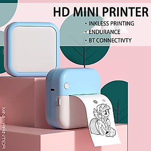 Photo Printer,HXBER Mini Thermal Printer Multifunction Portable Sticker Maker Instant Photo Inkless Printing Support BT Connection for Smartphone with 9 Paper Rolls 57mm + 5 Self-Adhesive Paper Rolls