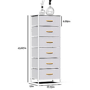 DHMAKER Fabric Dresser for Bedroom, Vertical Dresser with 6 Drawers, Storage Tower with Fabric Organizer, Tall Dresser, Dresser & Chests of Drawers for Closet, Nursery Hallway, Grey