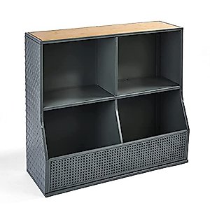 Badger Basket Metal and Bamboo Multi-Bin Charcoal/Natural Storage Cubby