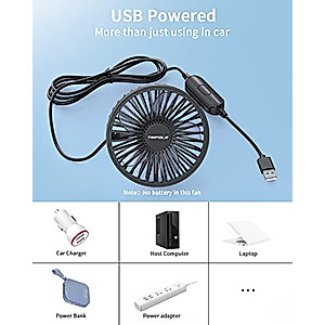 TriPole Car Fan, USB Powered Fan for Car Cooling Strong Airflow 3 Speed Car Vent Fan with Clip 360°Adjustable Vehicle Fan Portable Fan for Car Truck SUV RV Auto, Black