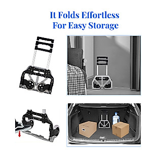 HBFBDRCT Folding Hand Truck, 165lbs Capacity Lightweight Portable Folding Dolly Multi-fuctional Foldable Hand Cart Heavy Duty Utility Cart for Home Shopping Office and Travel Use (Black 2 TPR Wheels)