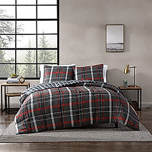 Eddie Bauer - Queen Comforter Set, Reversible Plaid Bedding with Matching Shams, Home Decor for Colder Months (Willow Dark Grey, Queen)