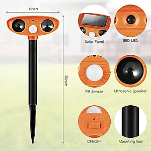 2024 Upgraded Solar Ultrasonic Animal Repellent Outdoor, 2 Pack Ultrasonic Cat Repellent with Motion Sensor Flashing Light Raccoon Repellent Deer Repellent Squirrel Repellent Coyote Deterrent and More