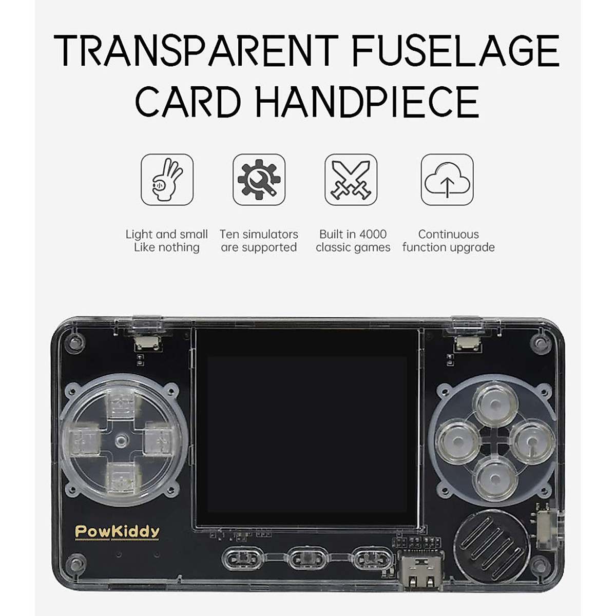 Petforu POWKIDDY A66 Handheld 10000 Games Retro Game Console Ultra Card Transparent Game Machine - 32G Silver, A66 (32g)