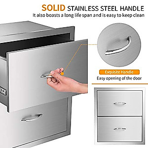 Outdoor Barbecue Drawers, Stainless Steel Kitchen Drawers with Handles, 2-Layer Design, Built-in Storage cabinets for Restaurant or Home use,BBQ Island,Terrace Barbecue Station (18W x 20.6H x 12.7D)
