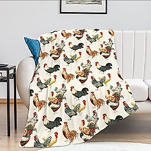 Rooster Chickens Throw Blanket Gifts for Women Flannel Fleece Fuzzy Blankets Soft Warm Cozy for Bed Couch Sofa Living Room Decor for Teens 60"x50"