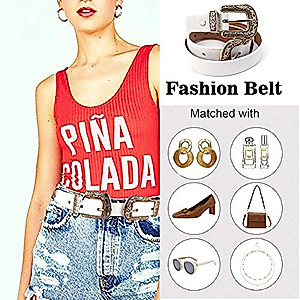 CLARA Women Vintage Western Waist Belt Double Buckle Belt PU Leather Waistband for Jeans Dress (White)