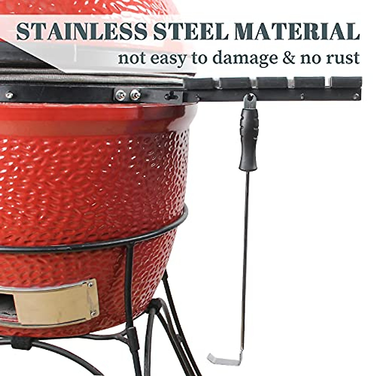 OLIGAI BBQ Ash Tool for Big Green Egg Stainless Steel Ash Tool Poker for Kamado Joe Charcoal Smoker Wood Burning Stove Ash Rake,Ash Tool for Other Charcoal Grills Corner Cleaner Accessories 17.5"