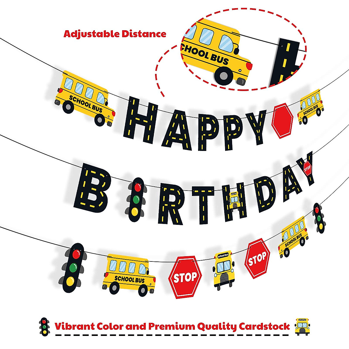 School Bus Happy Birthday Banner Wheels on the Bus Bday Party Garland for Kids Yellow Bus Birthday Party Decorations Back to School Banner Party Supplies