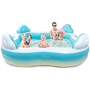 Inflatable Swimming Pool, EVAJOY Inflatable Pool for Kids, Adults, Family-Sized Above Ground Swimming Pool with 4 Seats, 4 Backrests, Cup Holders, for Backyard, Garden, Outdoors, 200 gal