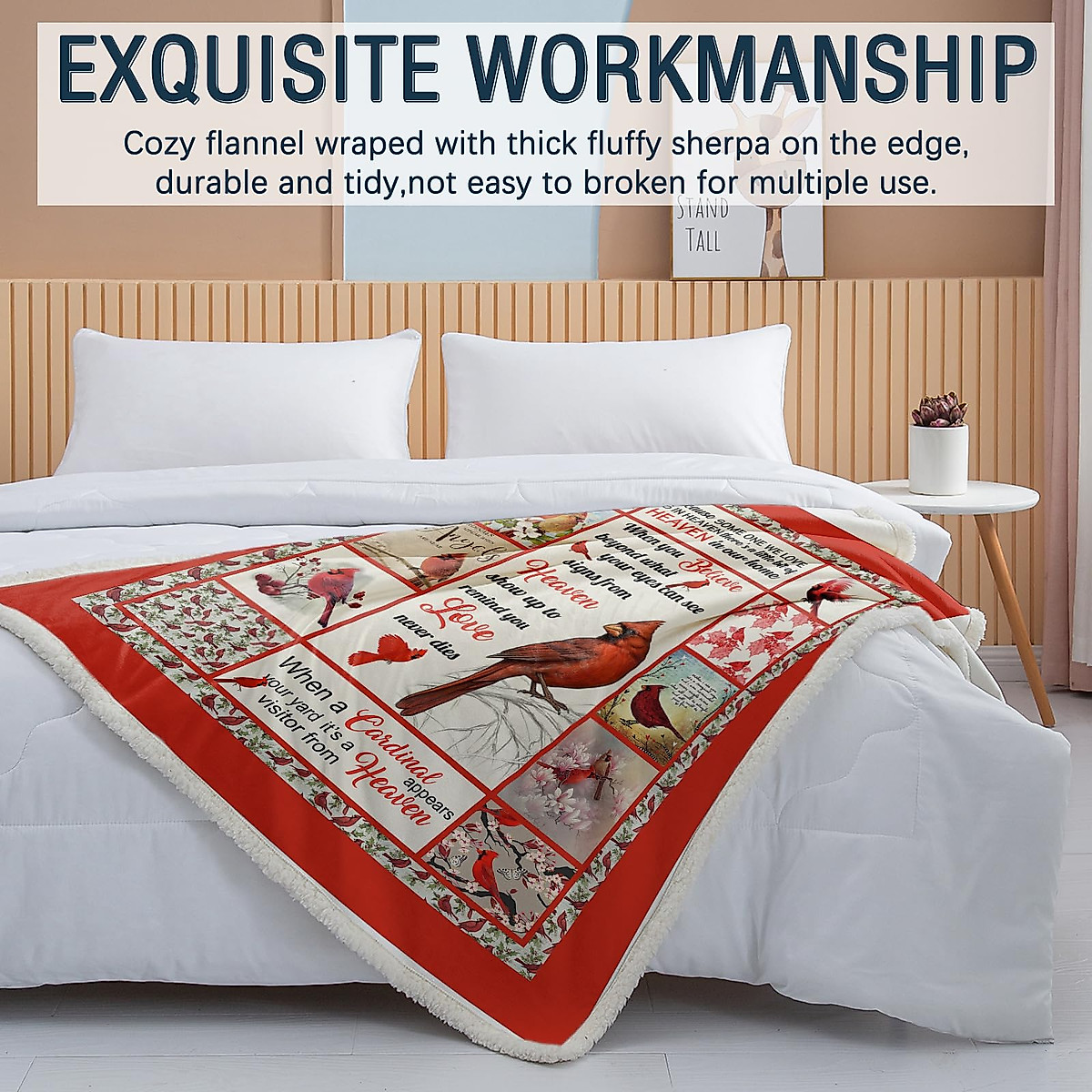 BEDMUST Cardinal Blankets and Throws Soft Cozy Red Bird Sherpa Blanket Women Bedroom Decor Cardinal Memorial Gifts for Grandma (60x80 inches)