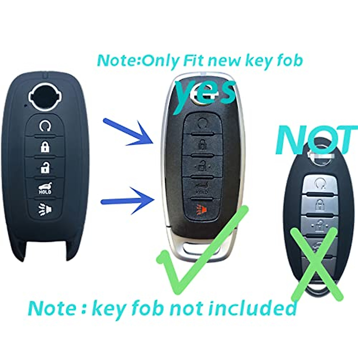 RUNZUIE 2Pcs Silicone Remote Smart Key Fob Compatible with 2024 2023 Nissan Rogue Pathfinder Key Fob Cover 5 Button (Black/Pink)