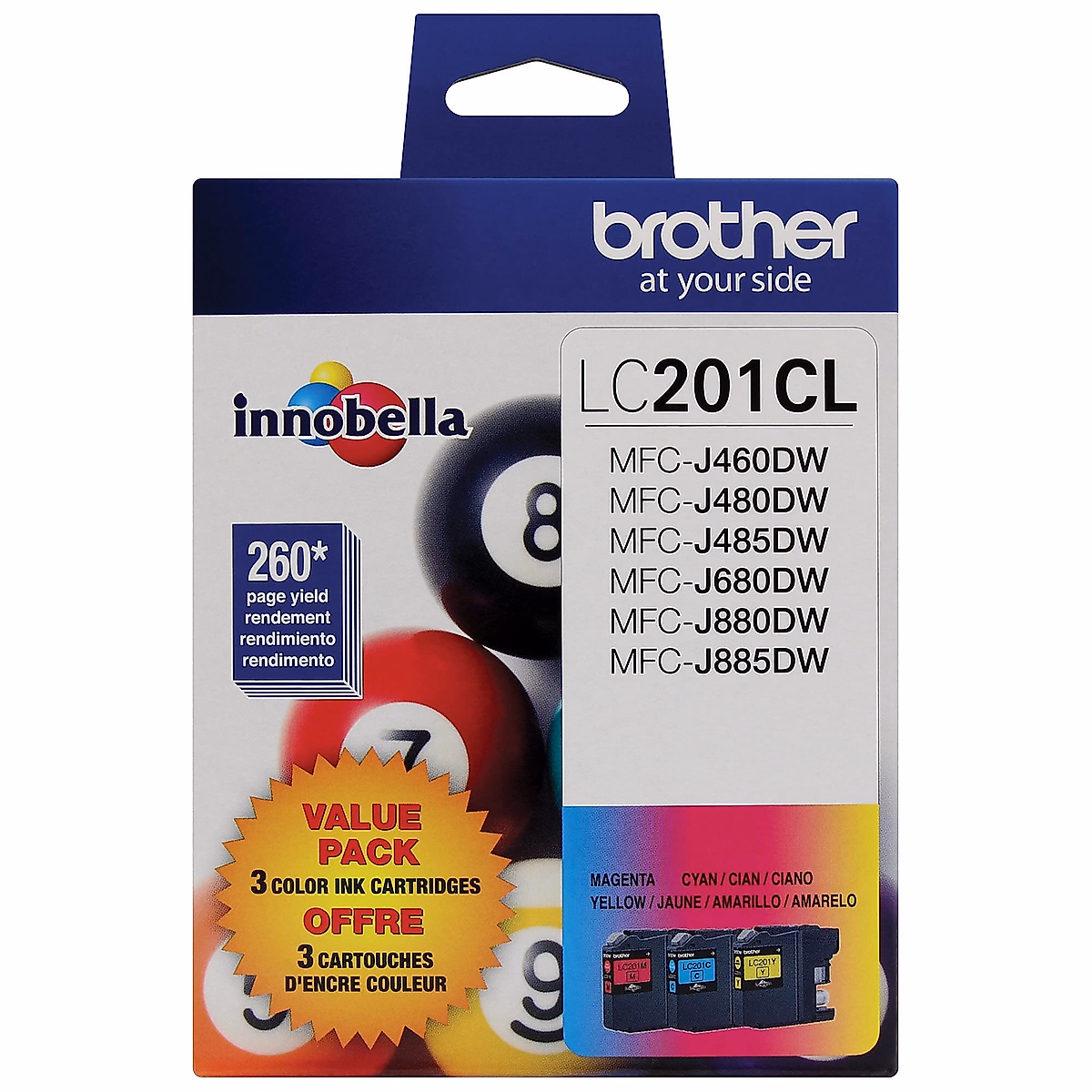 Brother Genuine Standard Yield Color Ink Cartridges, LC2013PKS, Replacement Color Ink Three Pack, Includes 1 Cartridge Each of Cyan, Magenta & Yellow, Page Yield Up To 260 Pages/cartridge,Magenta, Cyan, Yellow