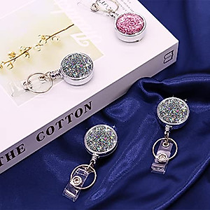 Boutilon Retractable Badge Holder, Retractable Badge Reels,Lightweight Plastic Badge Reel Card Holder with Key Ring Backing Belt Clip for Nurse,Volunteer,Teacher,Student(Pretty Sliver Stars)