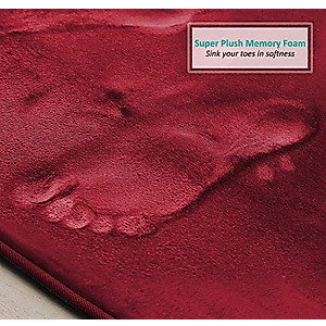 Clara Clark Bathroom Rugs, Ultra Soft Plush Bath Mat for Bathroom, Non-Slip, Velvet Memory Foam Set of 2 Bath Rugs, 17 x 24, Solid Burgundy Red