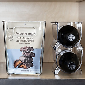 bHome & Co. Plastic Free-Standing Stackable 3 Bottle Storage Holder Rack - Water, Wine, and Drink Organizer Shelf for Kitchen Countertop, Cabinet, Pantry, Fridge, Freezer, 2 Pack - Clear