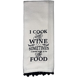 Set of 5, 100% Cotton Funny Cute Saying Pom Pom Design Flour Sack Kitchen Towels/Dish Towels for Wedding, Baby Shower, Home Decor, Housewarming, Other Occasions Size: 16 X 28 Inch.