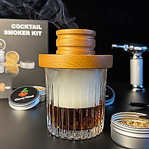 Cocktail Smoker Kit with Torch | Good for Whiskey and Bourbon Flavoring | 4 Flavor Wood Chips (Cherry, Apple, Hickory and Peach) A True Gift Set | for Men, Dads & Husband | (Butane not Included)