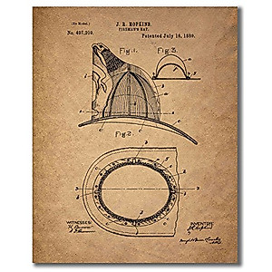 BigWig Photos Fireman Patent Wall Art Prints - Firemen Firefighter Gift Set of 6 (8 inches x 10 inches)