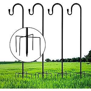 47 Inch Outdoor Shepherd Hook with 5 Prong Base(2 Packs),Adjustable Hanger for Outdoor,Garden Flower Planter,Bird Feeder,Plant Baskets (Black)