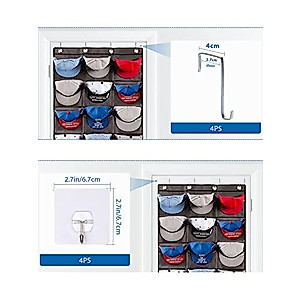 GOJUSO Hat Rack Wall Mount and 10 Adhesive Hat Hooks for Wall Over The Door with 4 Metal Hooks /4 Adhesive Hooks
