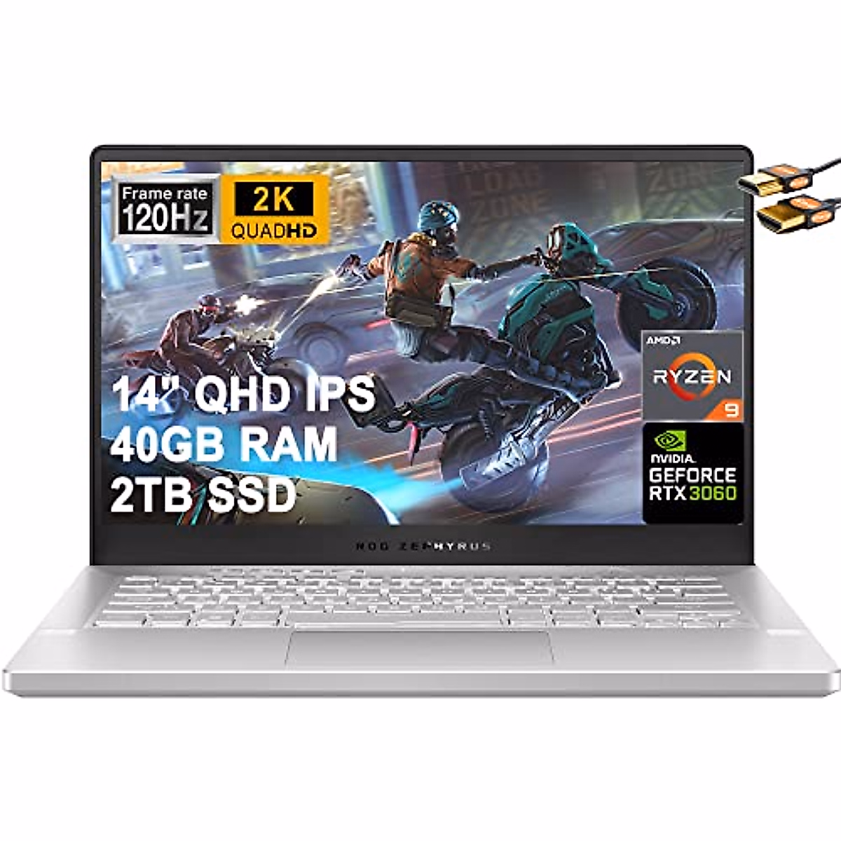 ASUS ROG Zephyrus G14 VR Ready Gaming Laptop 14" QHD 120Hz IPS (100% sRGB) AMD Octa-Core Ryzen 9 5900HS (Beats i9-10885H) 40GB RAM 2TB SSD GeForce RTX 3060 6GB Backlit FP Win10 + HDMI Cable