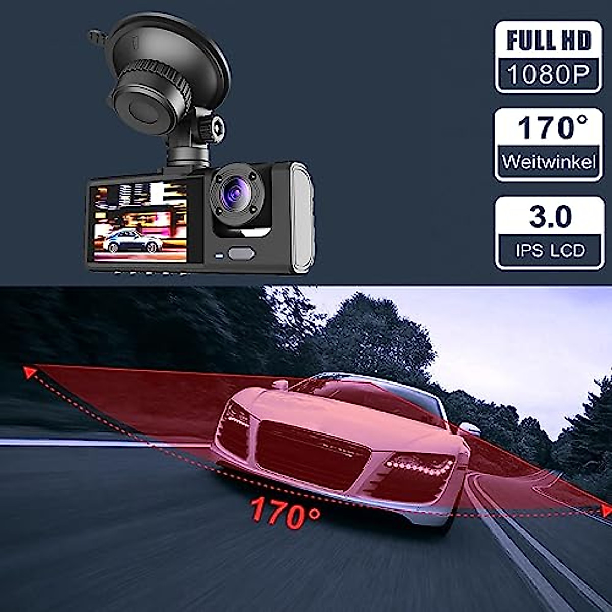 1080P Smart Dash Cam - 2.0Inch IPS Driving Recorder - Car Driving Recorder with Night Vision, Seamless Loop Recording, Emergency Video Lock - Video Recorder for Car