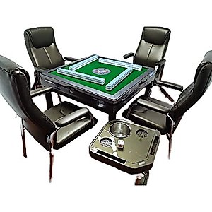 TRYHO 宣和电动麻将桌 Dark Brown Walnut Simple Style 4-Legged Automatic Mahjong Table with 40mm Numbered Tiles (Green+Blue) Hard Tabletop Cover All Style Fit No More Shuffling,More Rounds