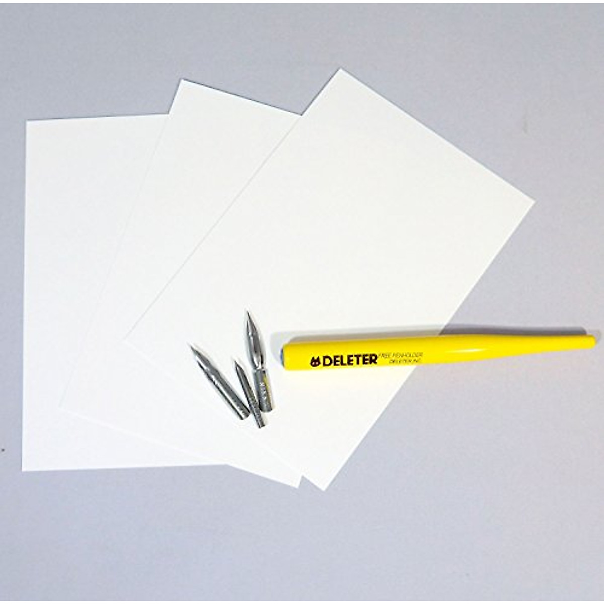 DELETER Trial Pen Set, 1 pan Holder + 3 Comic Pen nibs (G-Pen, Saji-Pen & Maru-Pen) + 3 Manga Papers, 1 Set (341-1008)