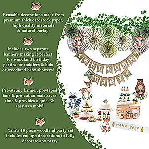 YARA Woodland Baby Shower Decorations For Boy & Girl| Jungle Safari Gender Neutral Forest Animal Decor| Party Supplies Kit with Rustic Burlap Welcome Baby Banner, Creature Cut Outs, Fans & Ivy Garland