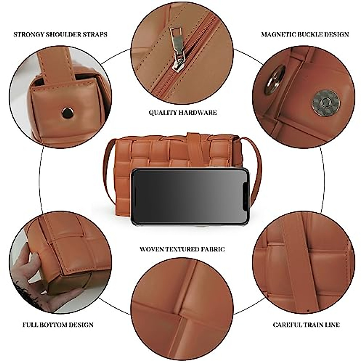 Women Woven Padded Cassette Crossbody Bags Purse Shoulder Handbags Small Square Bag Designer Handbag Clutch Brown