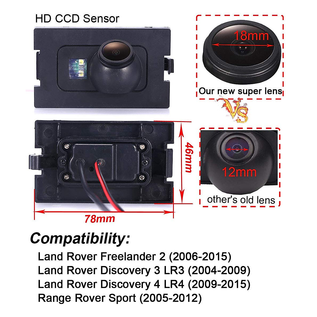 Super HD vehicle camera 1280x720 pixels 1000 TV lines Waterproof Vehicle Car Rear View Backup Camera, 170° reverse camera for Land Rover Freelander 2 Discovery 3 LR3 Discovery 4 LR4 Range Rover Sport