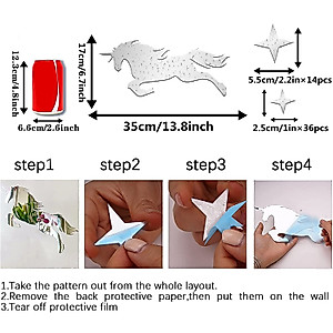 Unicorn Mirror Wall Stickers, Removable Acrylic Mirror Wall Sticker Decals, DIY Self Adhesive Stars Art Wall Decal Murals Home Wall Decoration Stickers for Living Room Kids Bedroom Office Baby Nursery