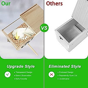 Parakeet Nesting Box, Transparent Bird Box Bird Nests for Cages Nest Box with Perch Wood Bird Cage House Nidos para Pajaros Periquitos for Cockatiel Lovebirds Budgie Finch Parrotlets Canary Conure