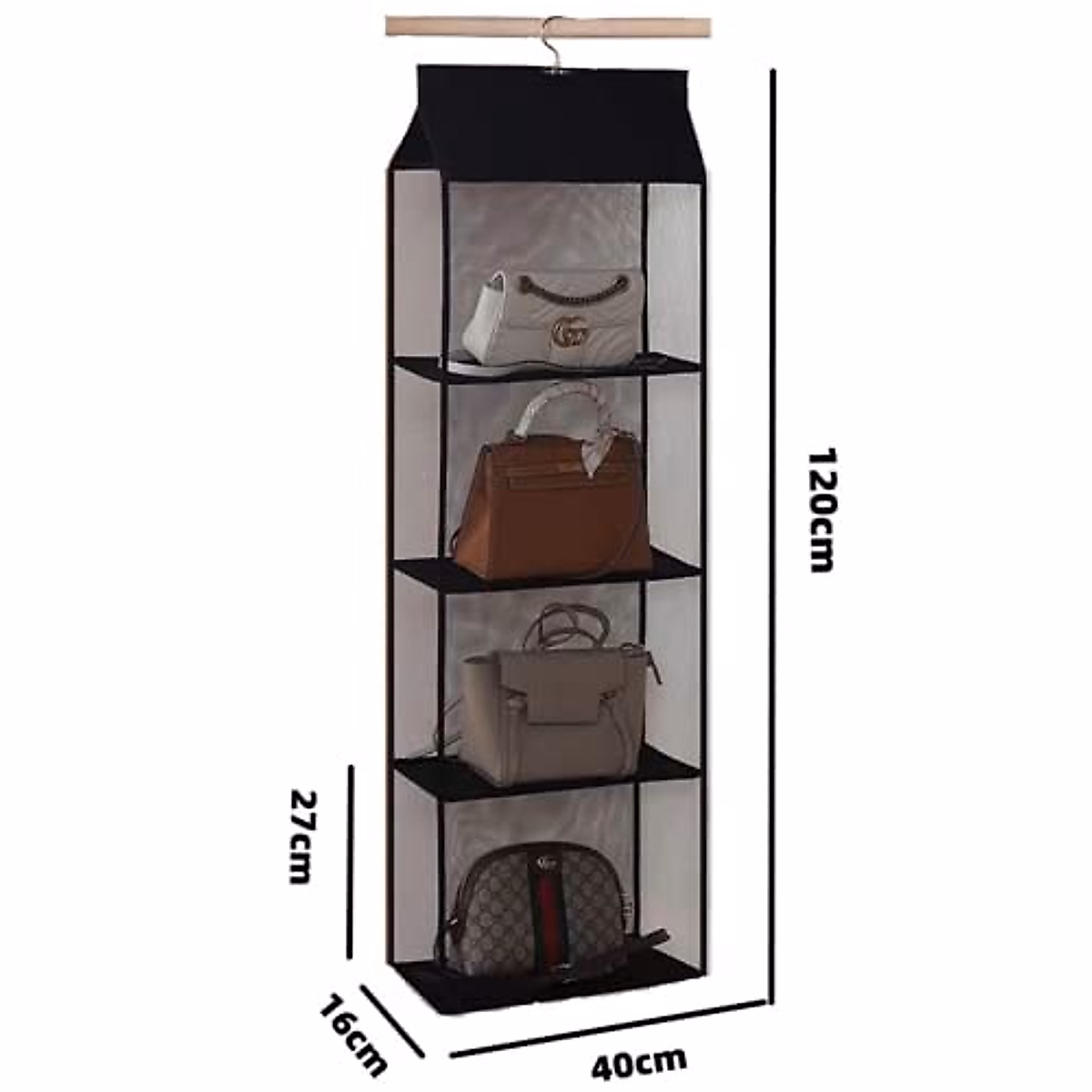 Hanging Handbag Purse Closet Organizer,4 Layers Shelves,Wardrobe Closet Space Saving Organizers System, Storage Bag Purse,Dust Proof Hanging Saving Purse Organizers System (Black).