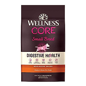 Wellness CORE Digestive Health Dry Dog Food with Wholesome Grains, Highly Digestible, for Dogs with Sensitive Stomachs, Made in USA with Real Protein (Small Breed, Chicken & Brown Rice, 12-Pound Bag)