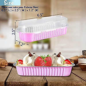 JOYKLE Mini Cake Pans with Lids,50 Pack Mini Loaf Baking Pans and Lids Covers,Aluminum Foil Long Baking Cups,Disposable Foil Cupcake Liners for Brownie Cake Bread Loaf Muffin (Multi)