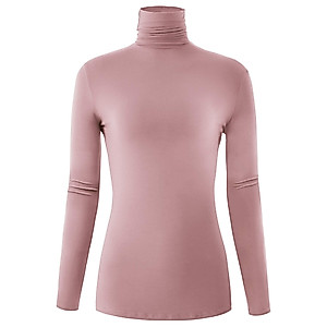 AUHEGN Womens Long Sleeve Turtleneck Lightweight Slim Active Shirt (X-Large, Dusty Pink)