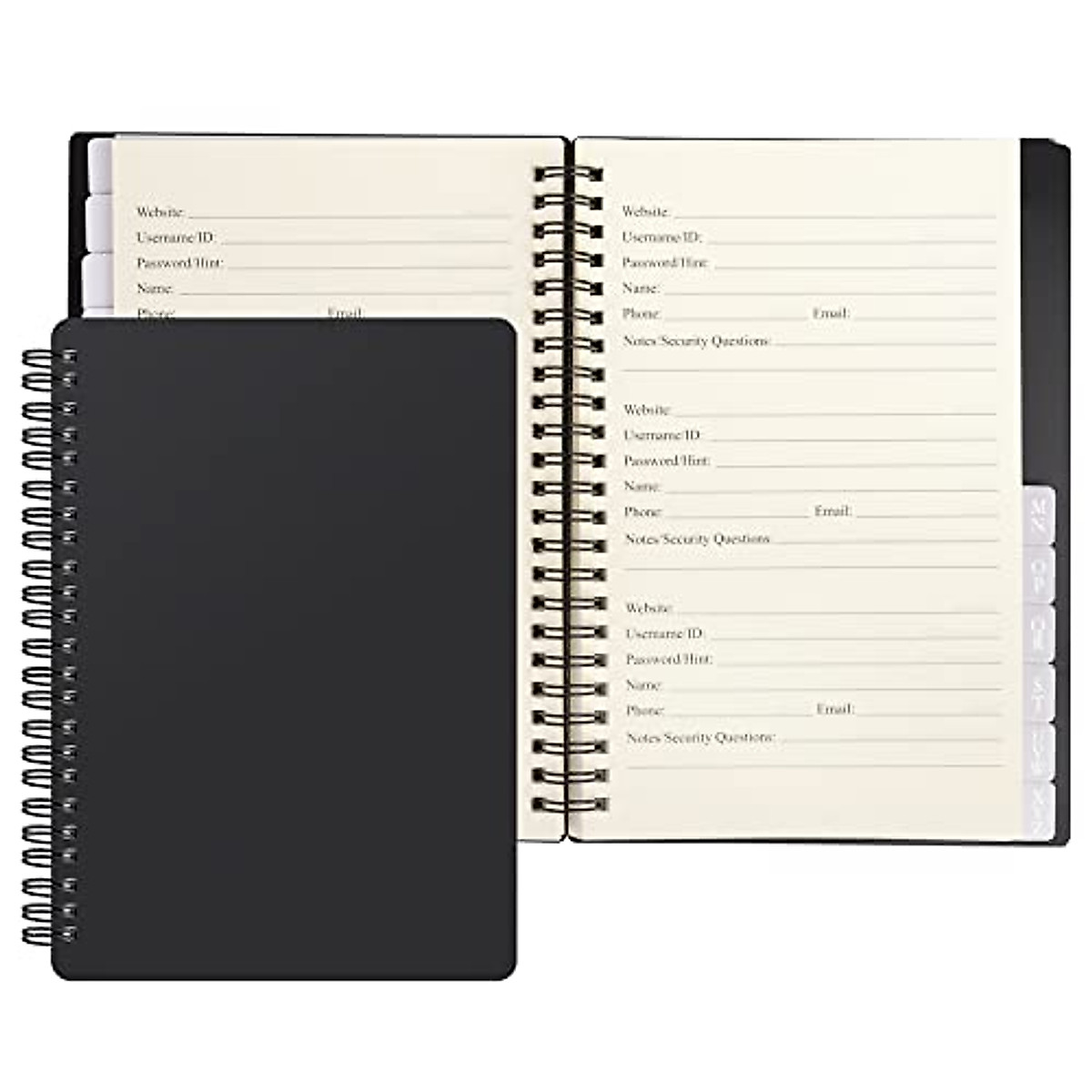 Spiral Password Book with Alphabetical Tab, 576 Entries Internet Address Organizer for Online Login Details, 5.9x8.4in Password Keepers, Untitled Password Notebook Large Print for Home or Office