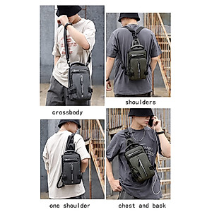 WZCSLM Sling Bag for Men Women Shoulder Backpack Chest Bags Crossbody Daypack with USB Cable for Hiking Camping Outdoor Trip (ArmyGreen)