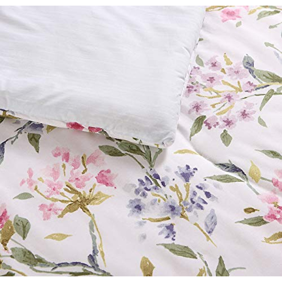 Laura Ashley Home | Meadow Breeze Collection | Comforter Set - 100% Cotton, Reversible Bedding with Matching Shams and Bonus Decorative Pillows, Queen, Purple