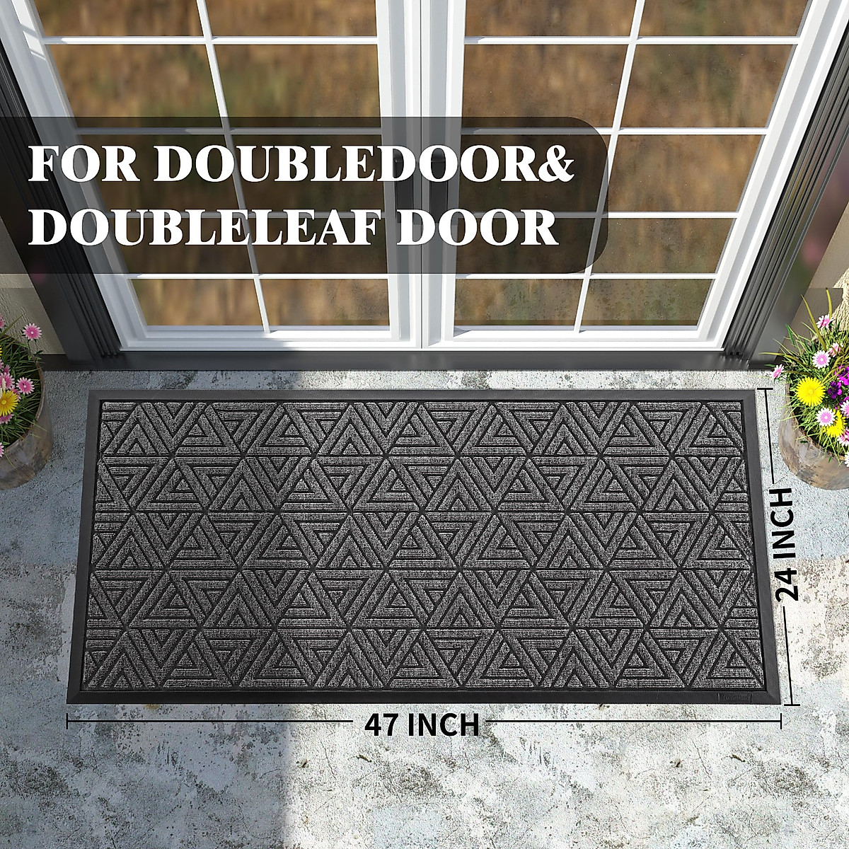 Yimobra Front Door Mat Outside Entrance 47 x 24, Waterproof and Washable Outdoor Mat, Non Slip Rubber Backing, Heavy Duty Welcome Matt for Home Entry Floor Porch Garage Office, Low Profile, Mix Grey