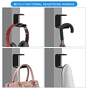 Cosmos 2 Pcs Headphone Hanger Mount Under-Desk Headset Hanger Hook Earphone Holder Wall Mount Hooks with Adhesive Tape & Screw Set Compatible with PC Gaming DJ Headset, Acrylic (Solid Black)