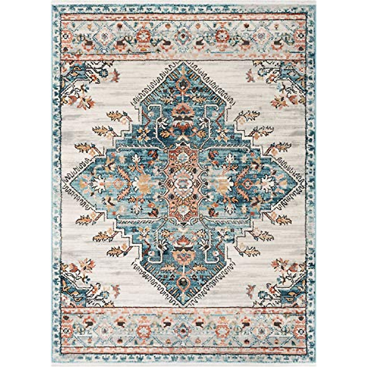 Well Woven Estin Multi Blue & Ivory Vintage Oriental Distressed Medallion Pattern Boho Area Rug (7'10" x 9'10")