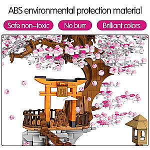 NEWRICE Sakura Tree House Lights Building Kit,City Architecture Inari Shrine Building Blocks Sets,for Adults,or Aged 12+ Boys Girls (1103 Pieces)