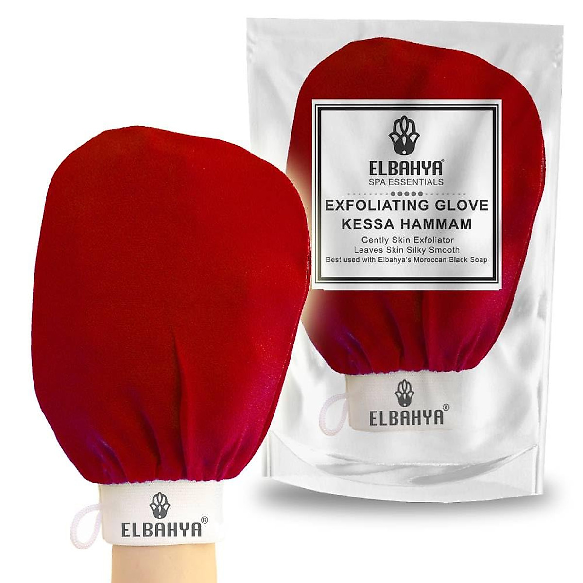 Elbahya Exfoliating Mitt Body Kessa Hammam - Body Tool Remover of Dead & Dry Skin or Keratosis Pilaris, Made of 100% Viscose Fiber (Red Pack of 1)