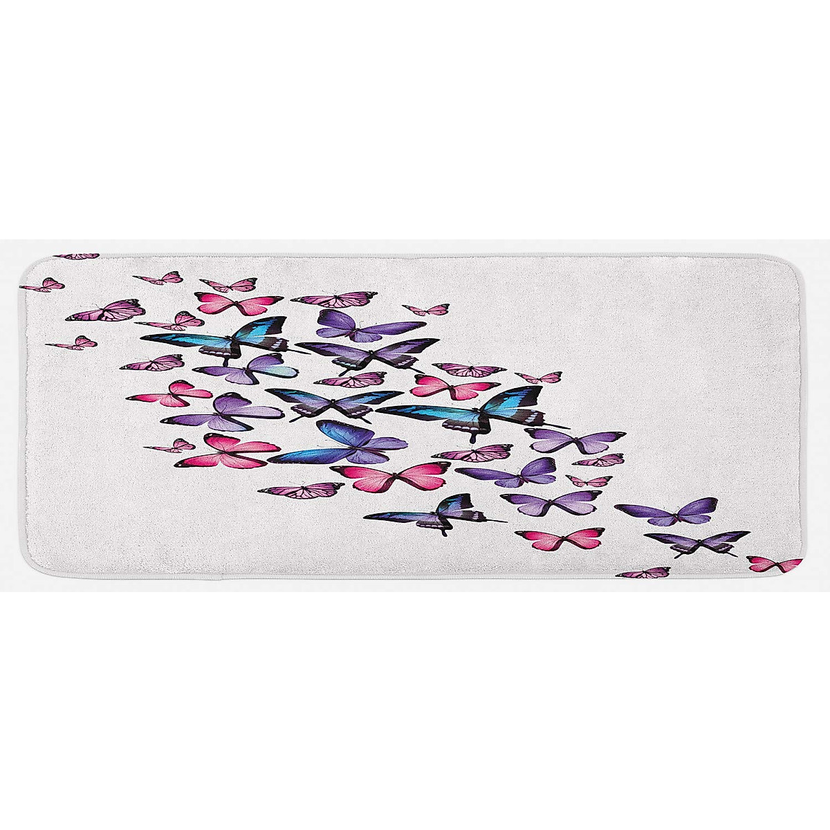 Ambesonne Navy and Blush Kitchen Mat, Various Butterflies Flying Together Spring Summer Nature Inspired, Plush Decorative Kitchen Mat with Non Slip Backing, 47" X 19", Purple White